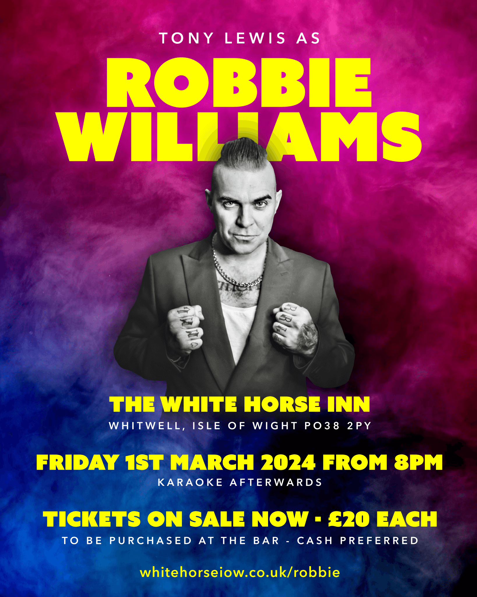 Tony Lewis as Robbie Williams – The White Horse Inn, Whitwell | Isle of Wight Pub